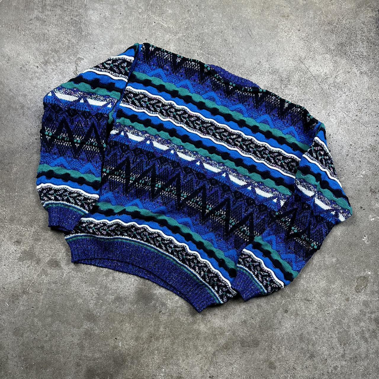 Vintage 90s coogi style 3d knit pattern sweater... - Depop