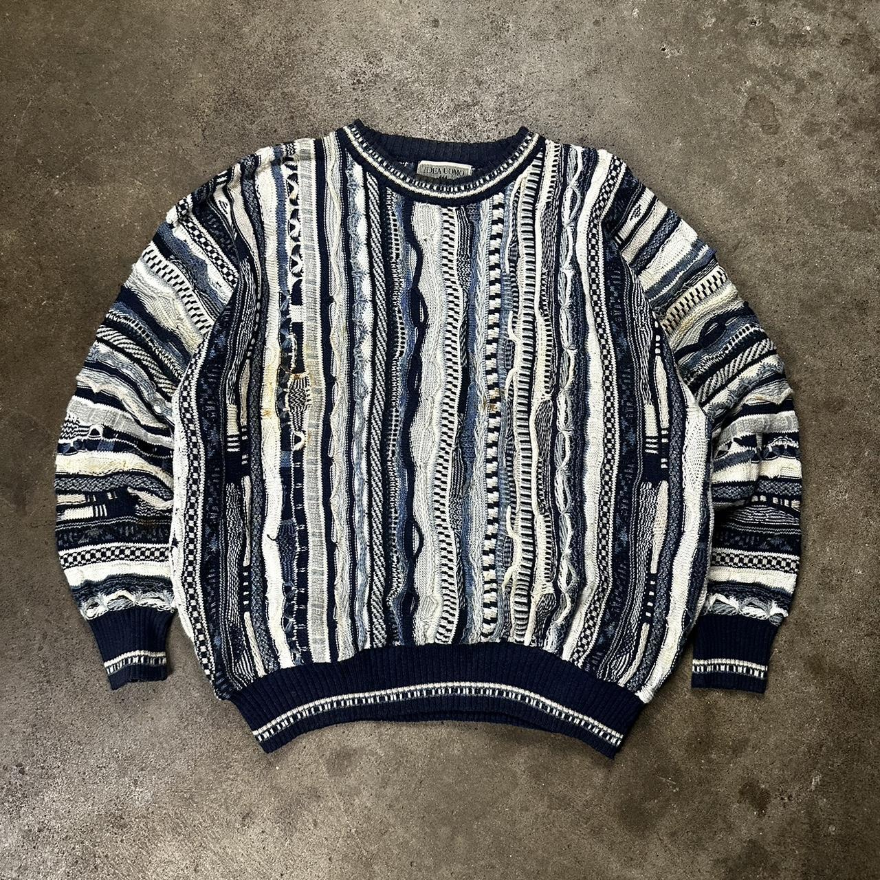 Vintage 90s 3D knit coogi style heavyweight pattern... - Depop