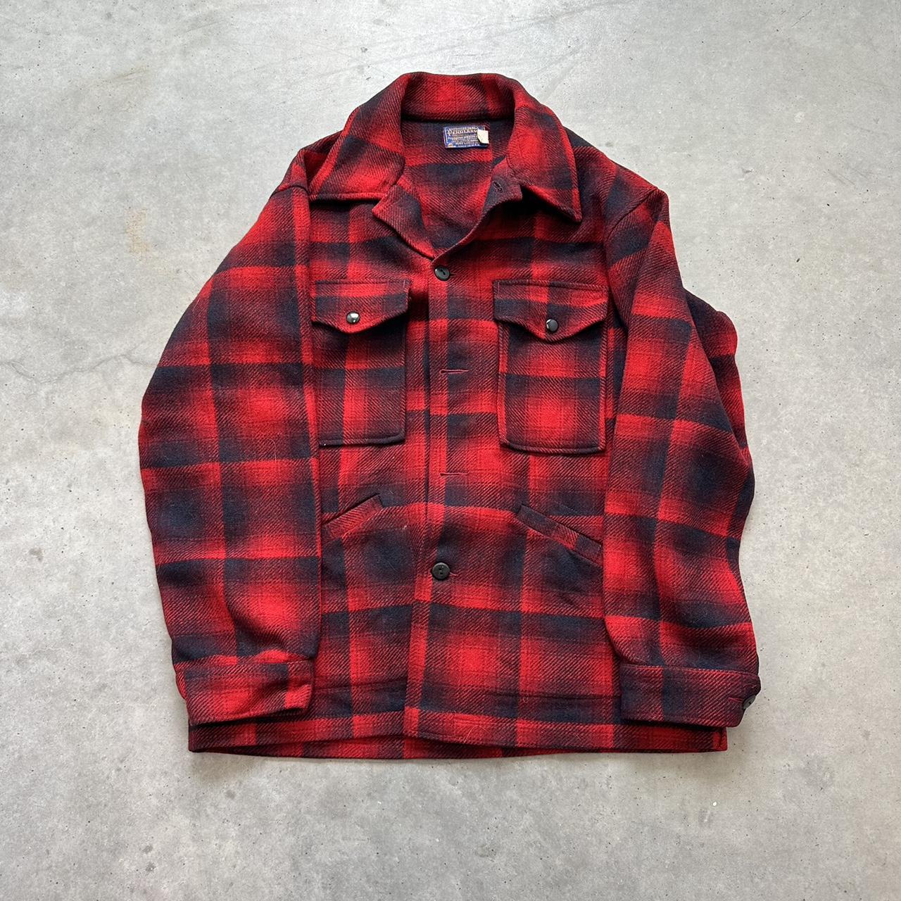 Vintage 70s red black Pendleton wool flannel coat... - Depop