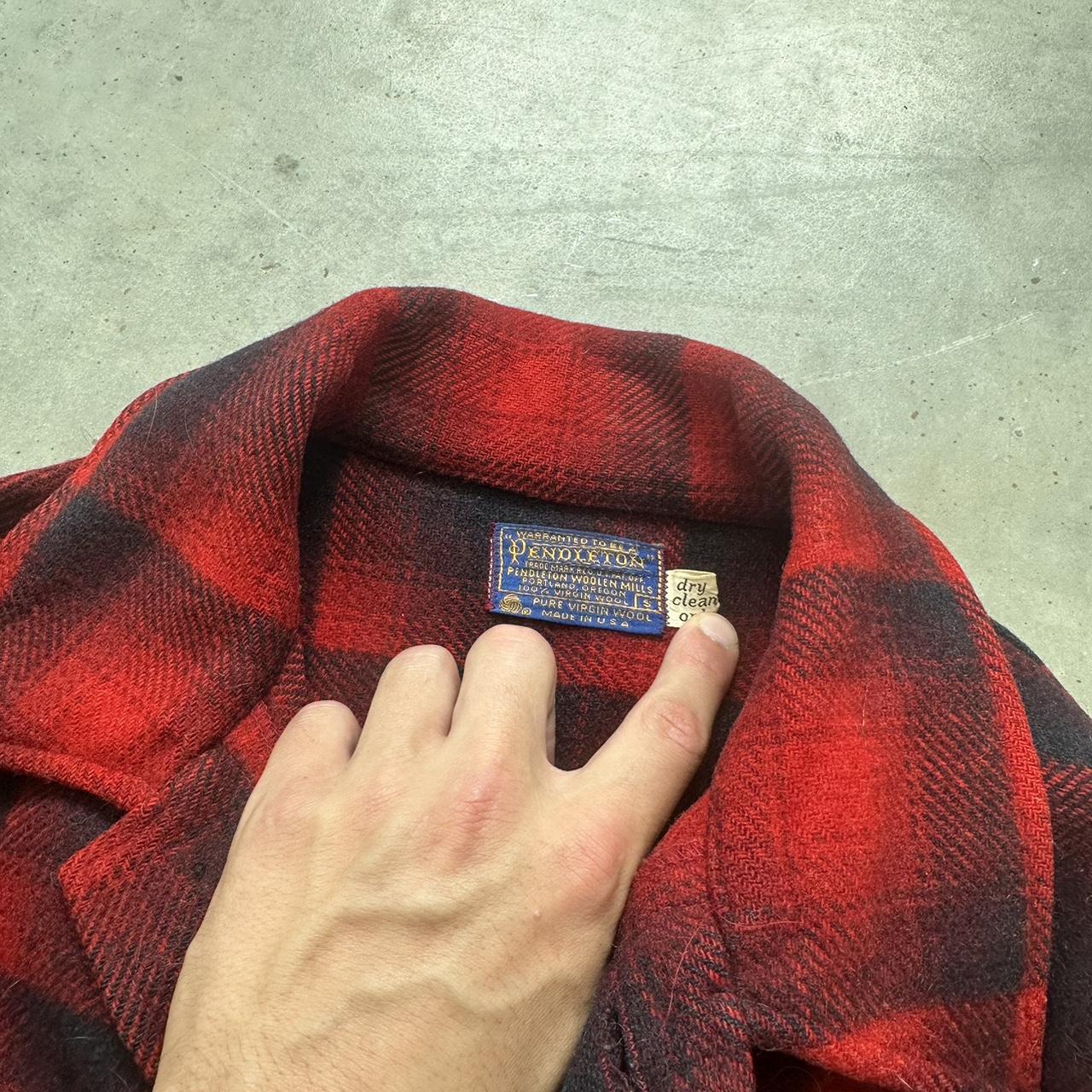 Vintage 70s red black Pendleton wool flannel coat... - Depop