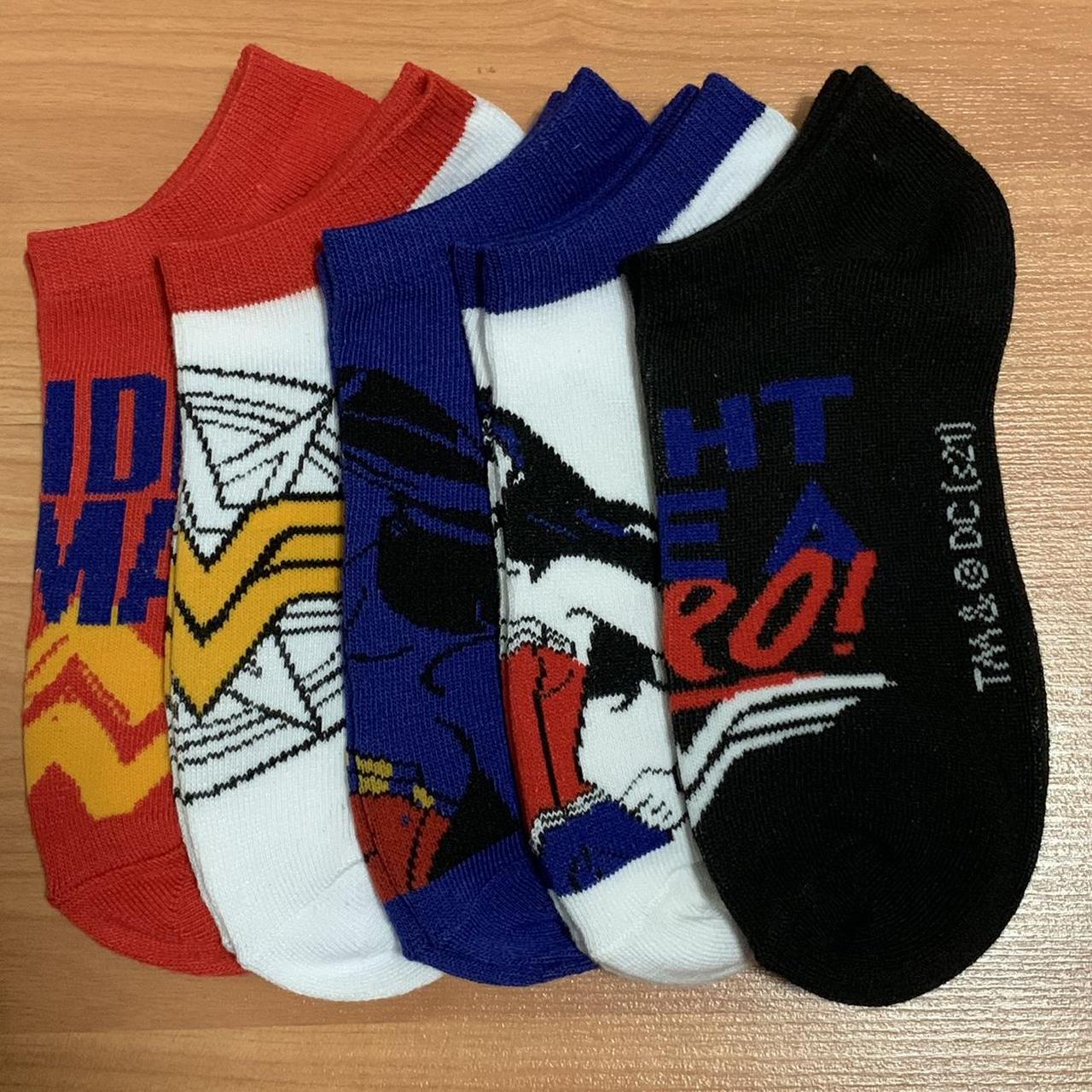 DC Comics Women's Red and Blue Socks | Depop