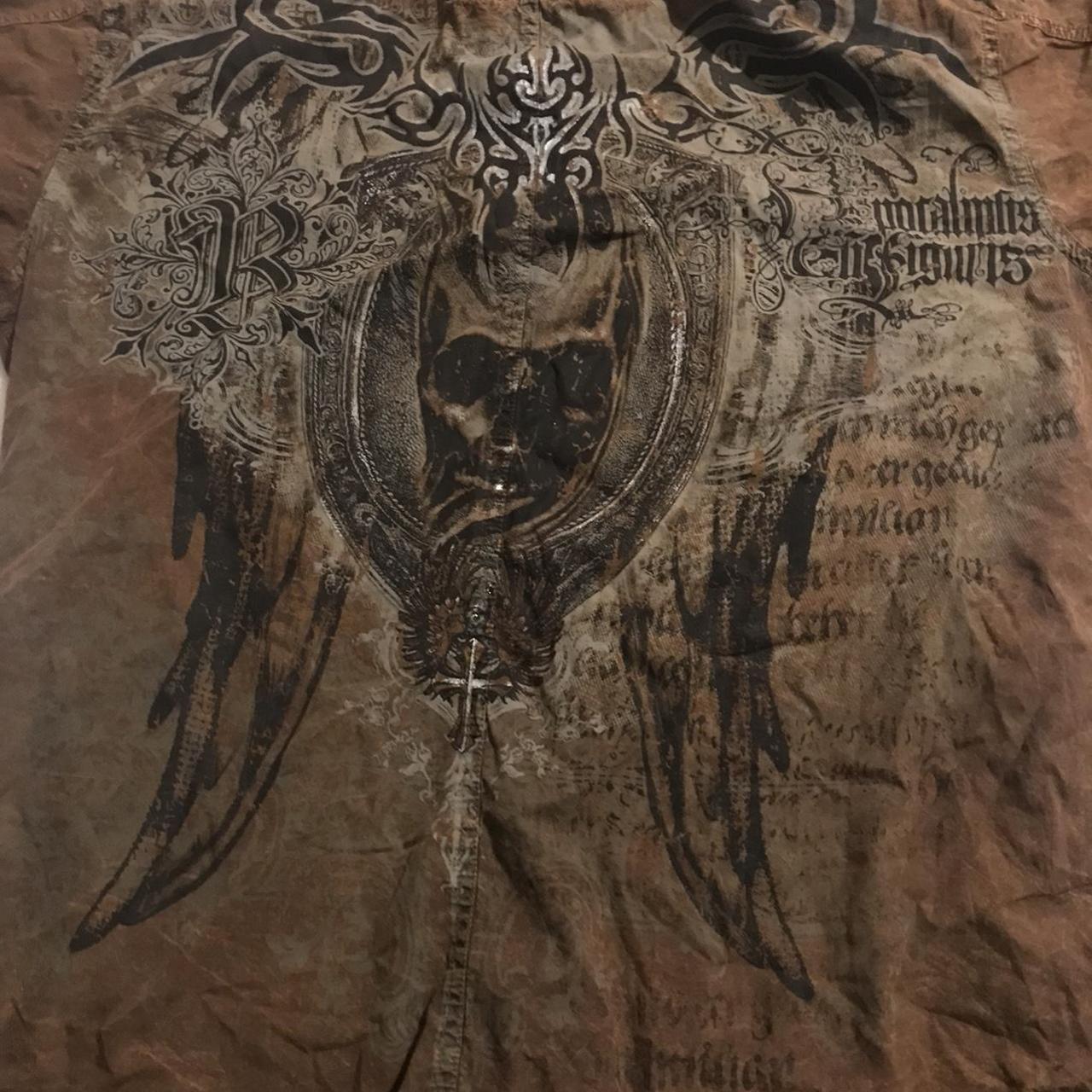 2000s emo affliction mall goth button up shirt Size... - Depop