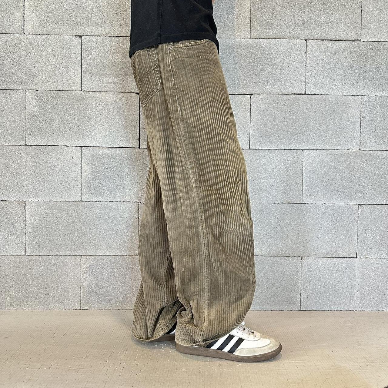 Baggy Faded Khaki/Green Wide Wale Corduroy Pants by... - Depop