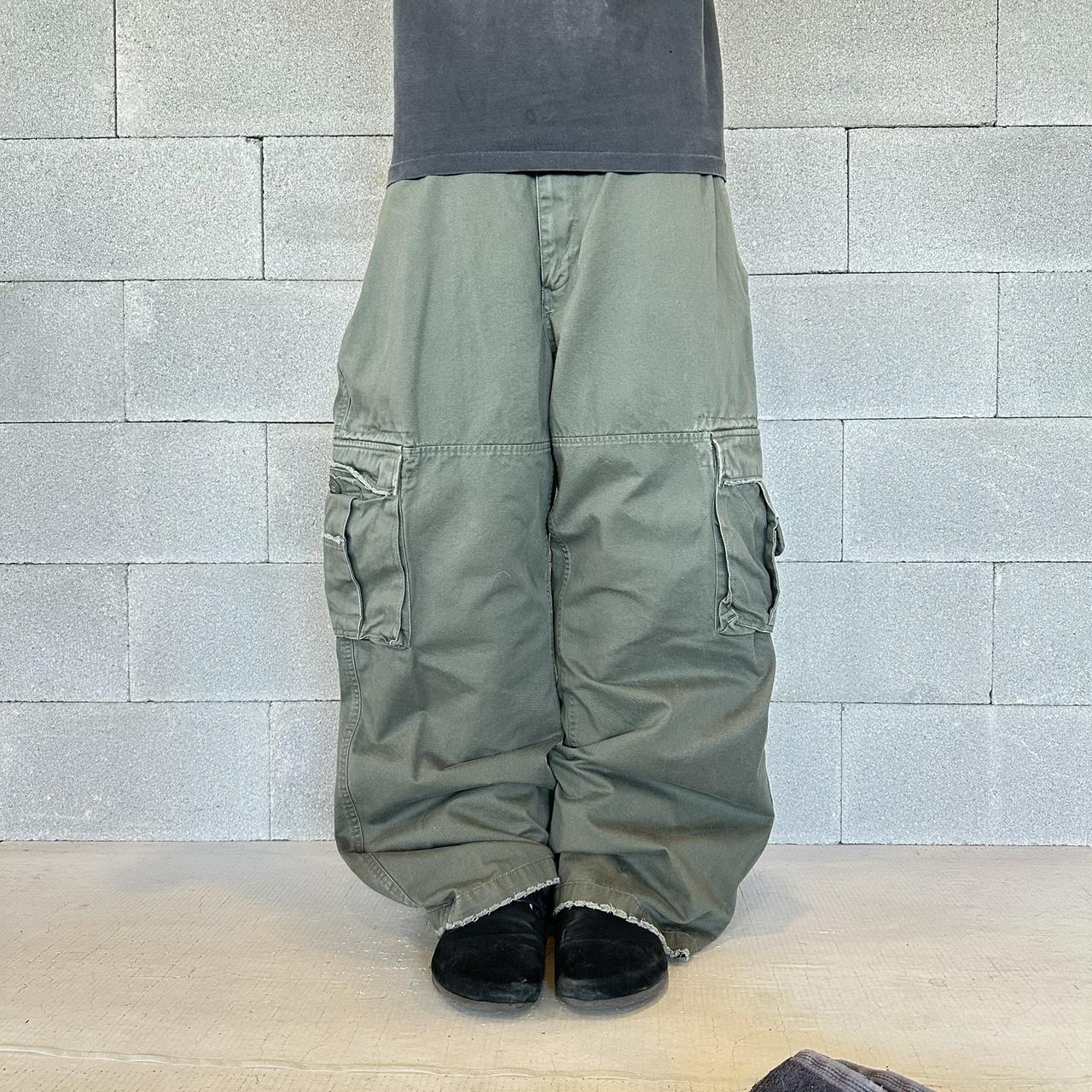 Baggy Khaki/Green Cotton Cargo Pants by Sideout Worn... | Depop