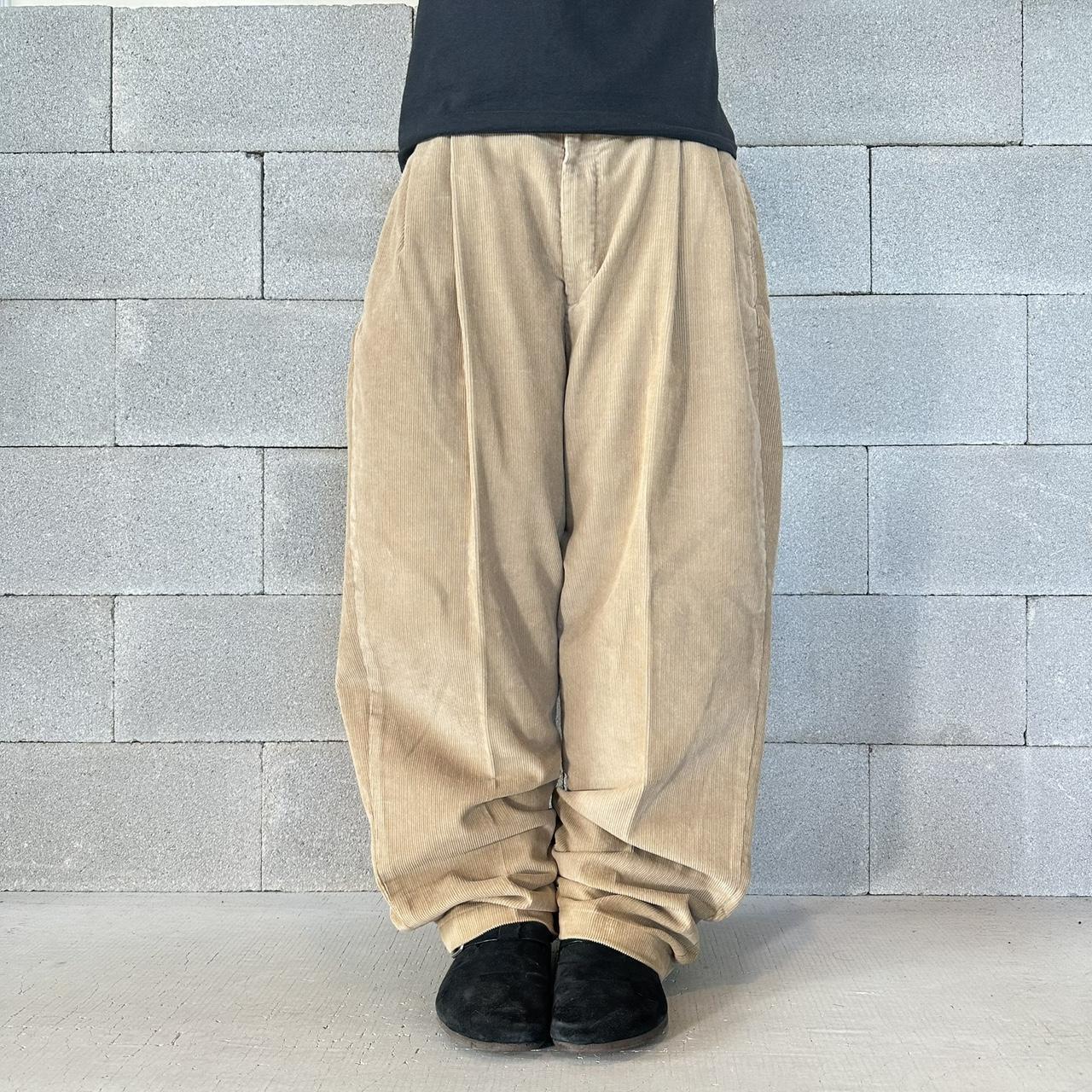 Baggy Tan Wide Wale Classic Pleated Corduroy Pants... | Depop