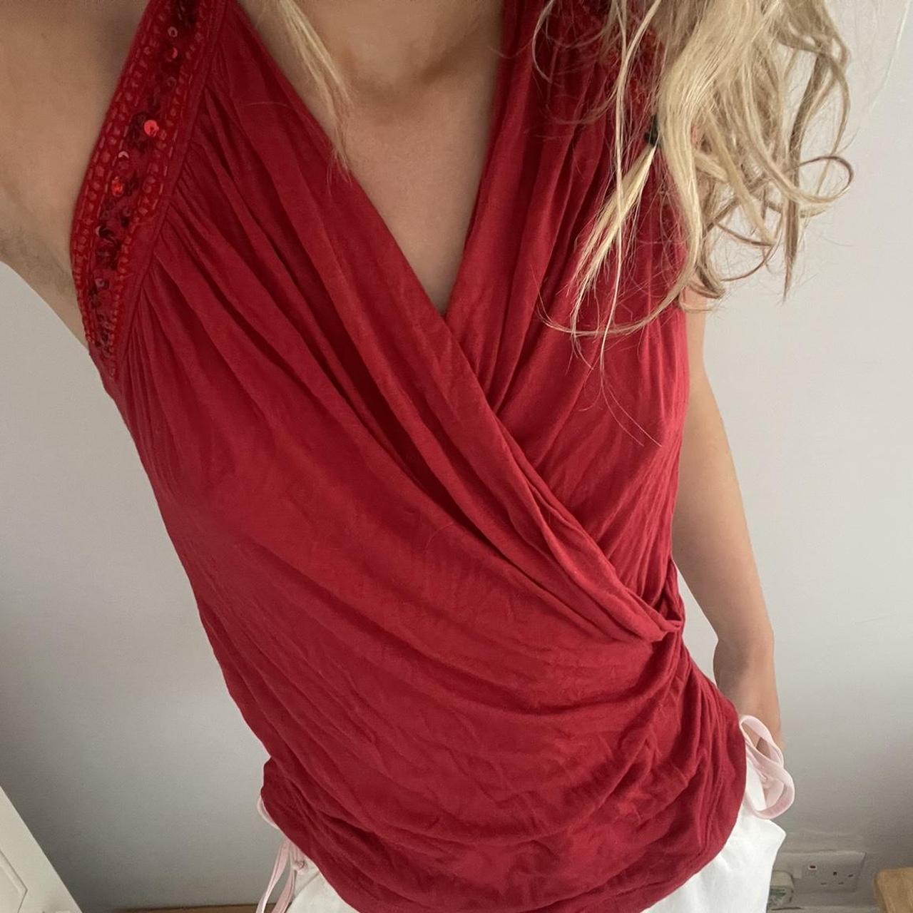 vintage italian red halter neck top sparkly... - Depop