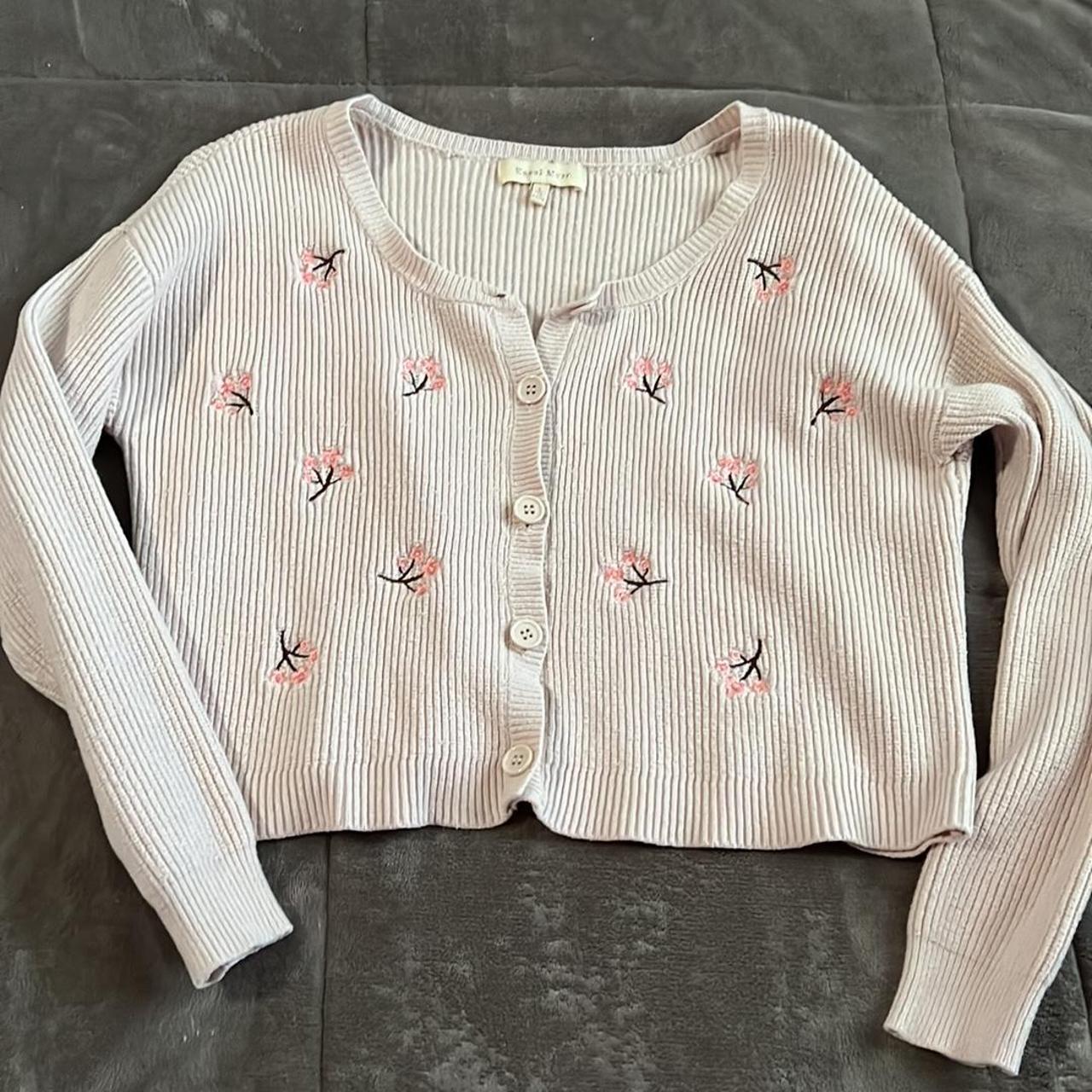 Hazel Moon Embroidered Cardigan Pale pink with... - Depop