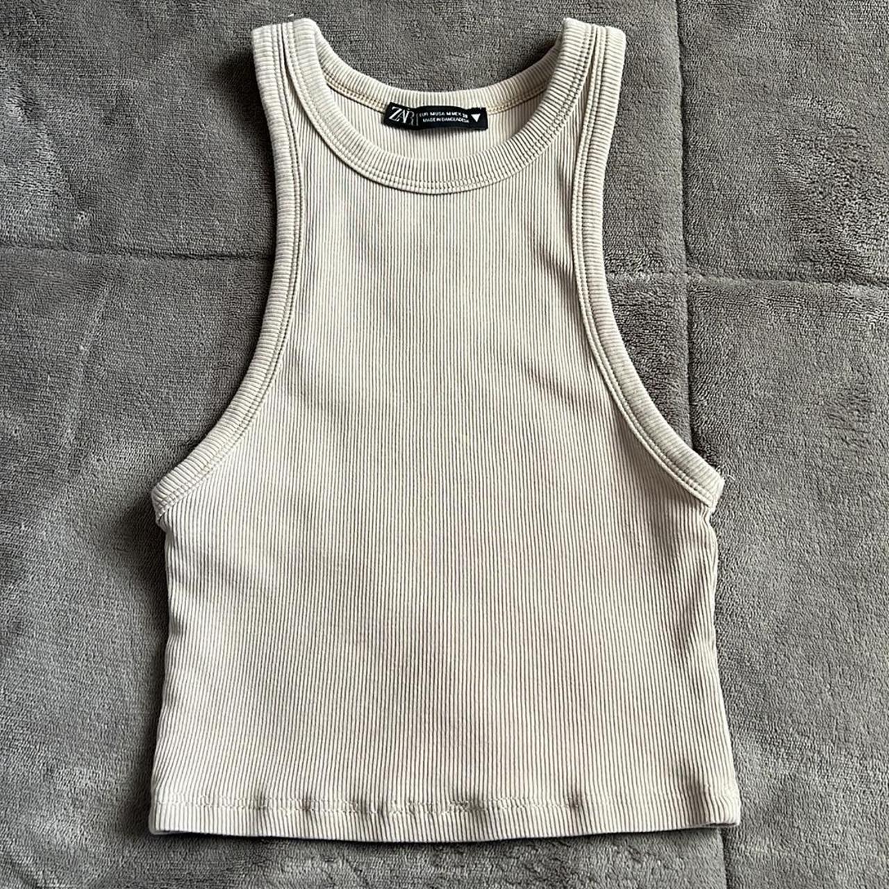 Zara Tank Top Tan Colored Ribbed Tank Top Sits Depop