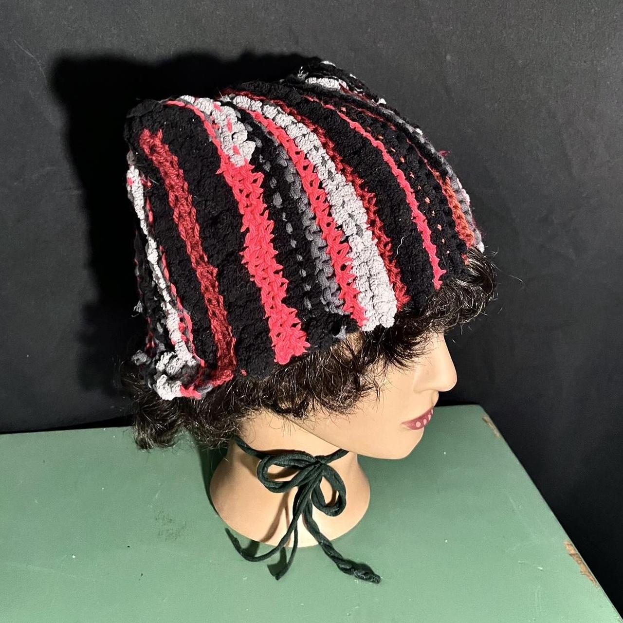 Black and red cat ear beanie! Hand knit... - Depop