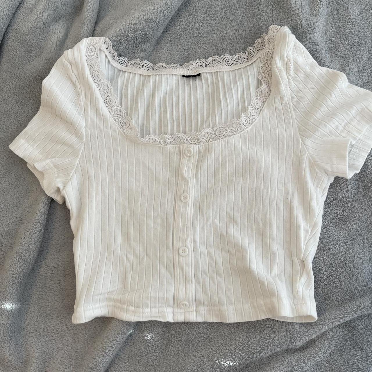 cute white button up crop top size 6 perf condition - Depop