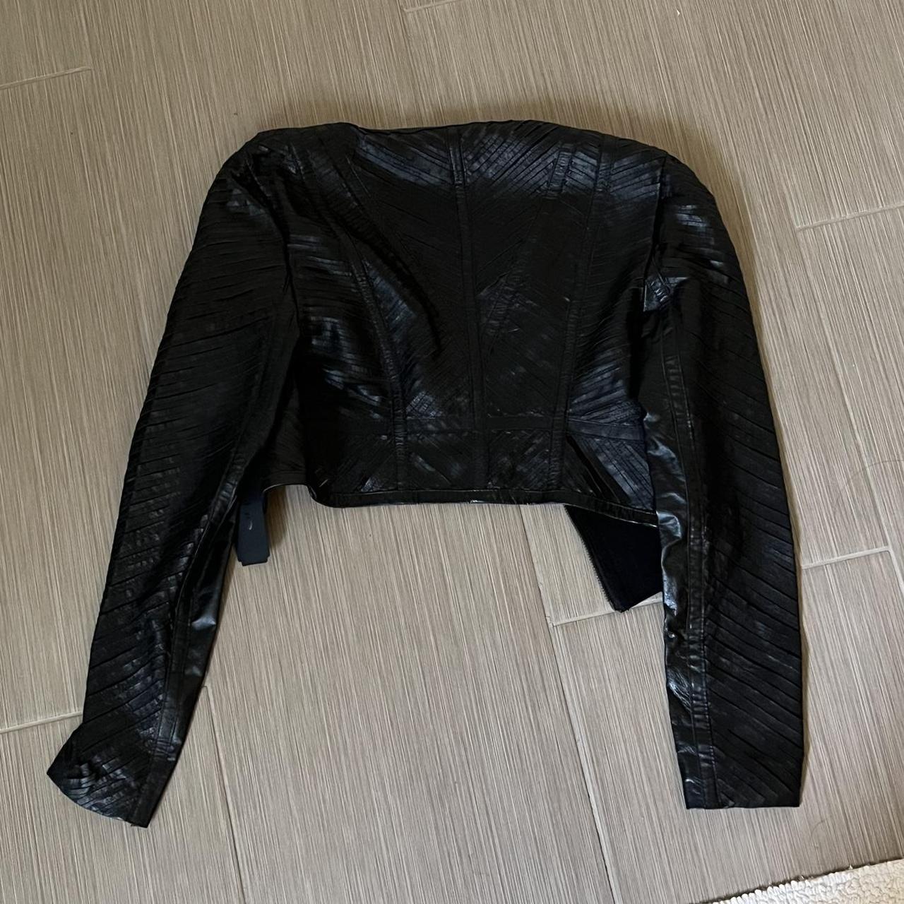BEBE black stripped leather cropped jacket SIZE: XS - Depop
