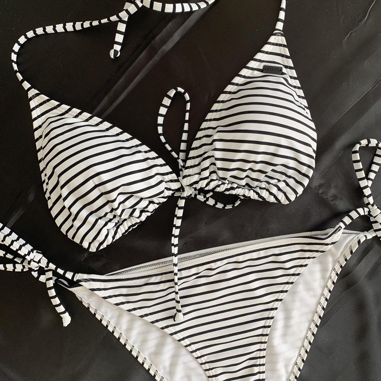 Roxy black/white stripes swim set Only worn once,... - Depop
