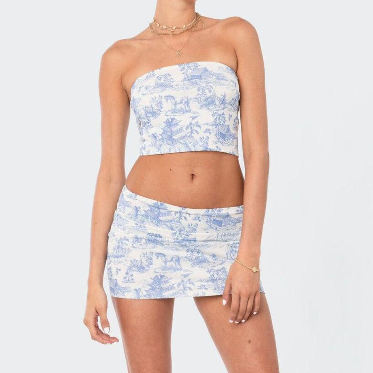 Edikted Women's Blue and White Skirt | Depop