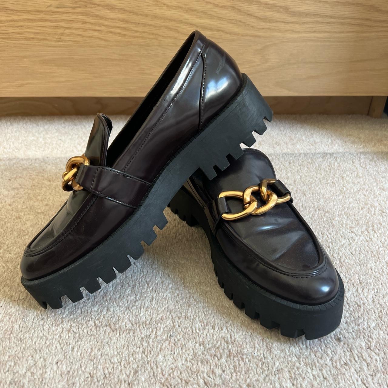 Mango Women's Black and Burgundy Loafers | Depop