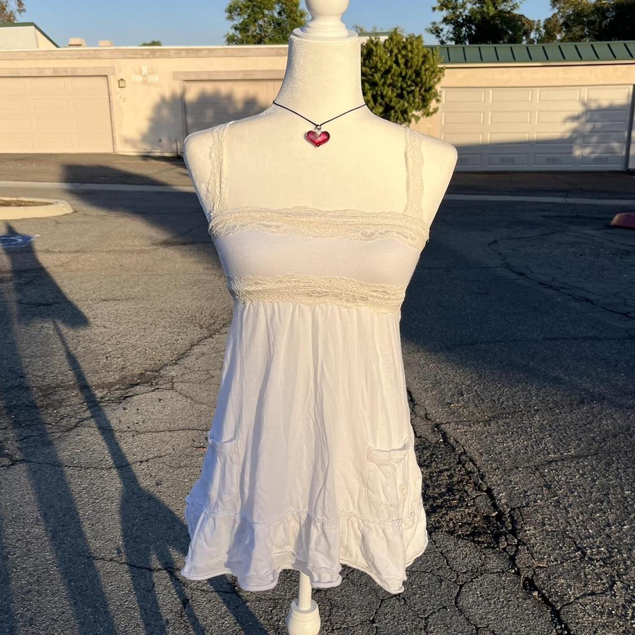 abercrombie & fitch babydoll top white & cream lace... - Depop