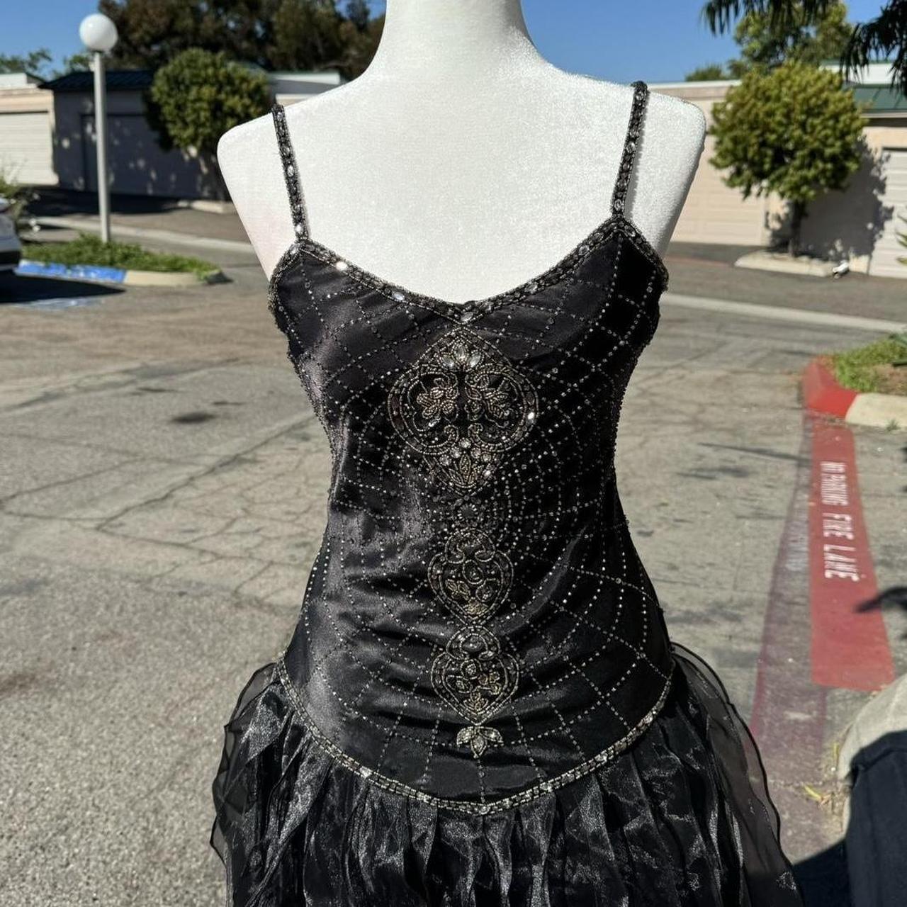 goth beaded prom dress spiderweb black low drop... - Depop
