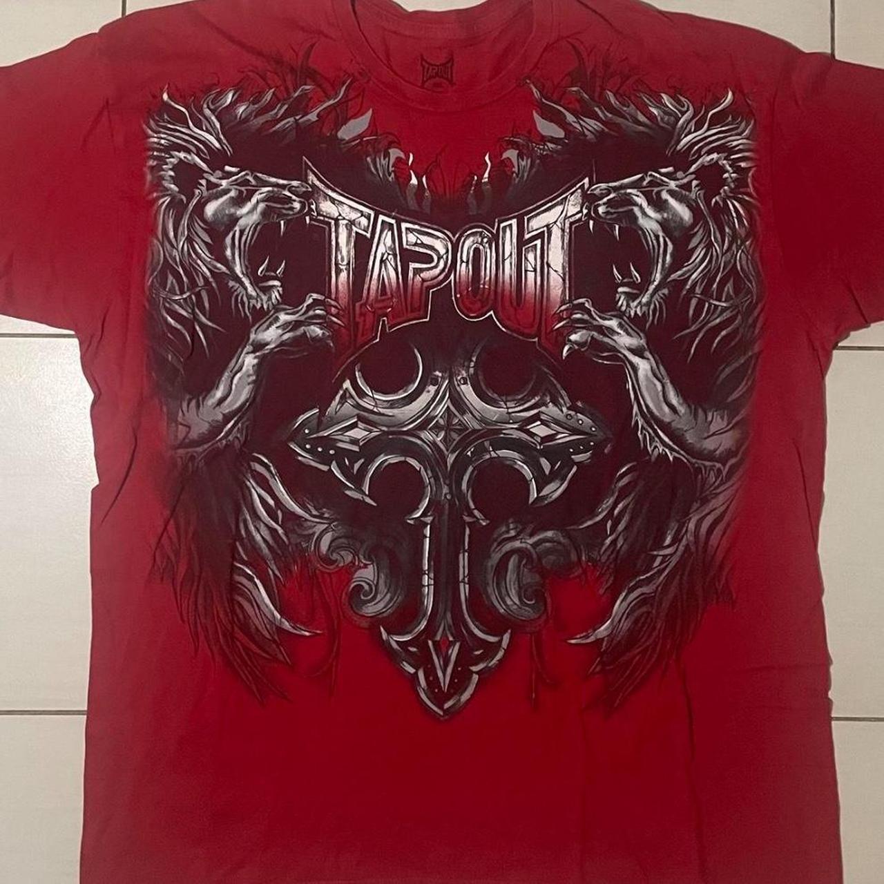 super sick red tapout shirt says XXL but is more... - Depop