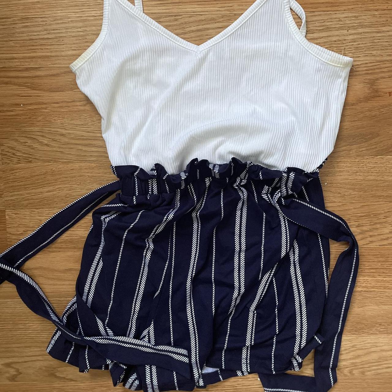 White And Blue Striped Romper Depop