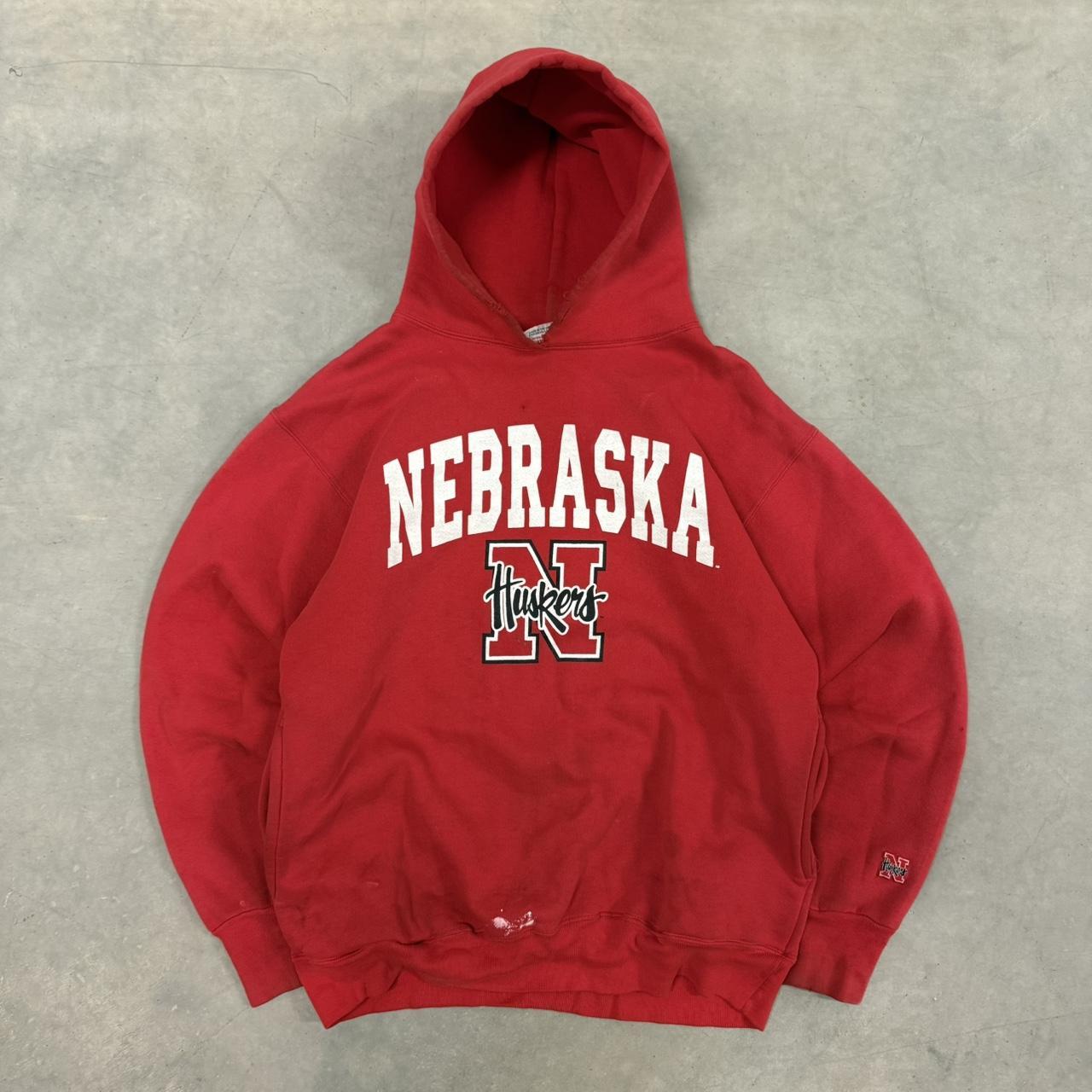 Vintage 90’s heavyweight Nebraska Huskers red hoodie... | Depop