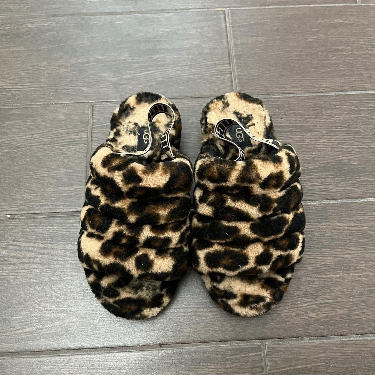leopard prints uggs slides/slippers - size 7 - Depop