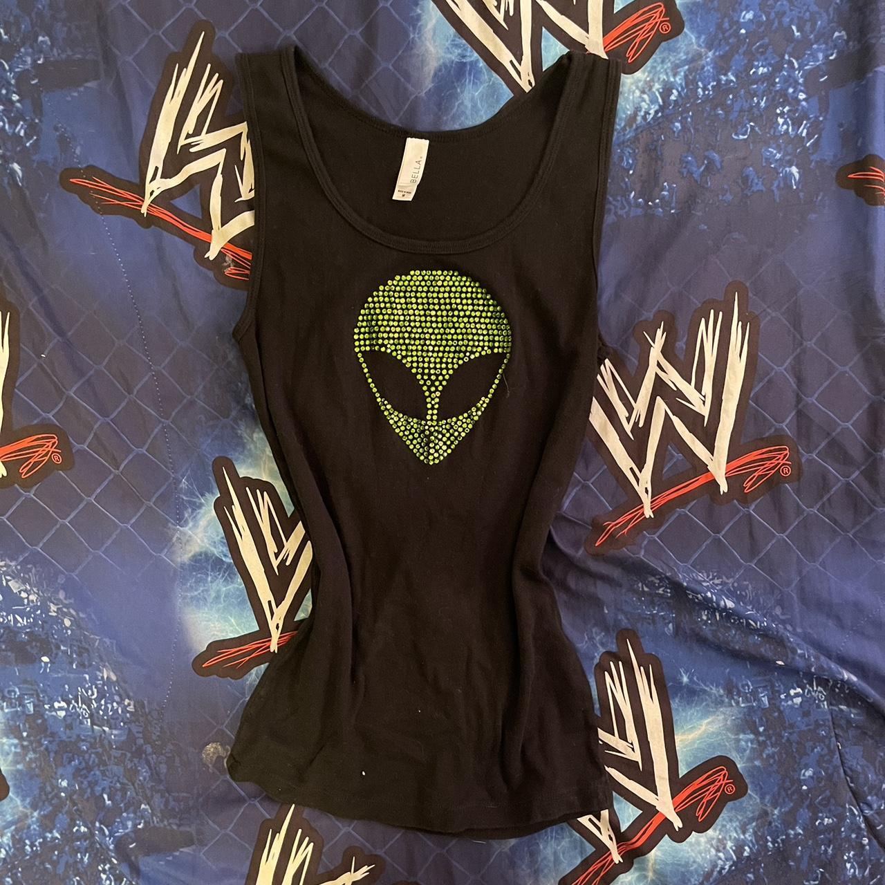 vintage 2000’s bedazzled alien tank top Size m y2k... - Depop