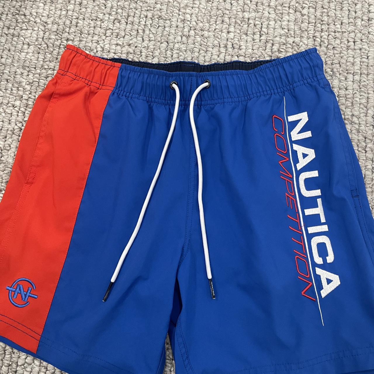nautica blue and red swim shorts size S - Depop
