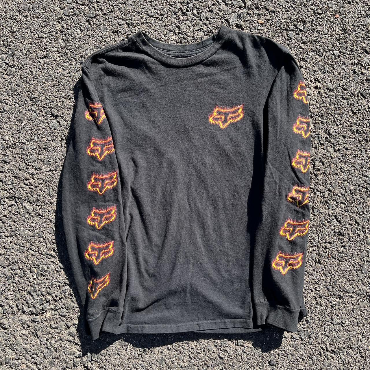 Super Sick Flaming Black Fox Racing Long Sleeve... - Depop