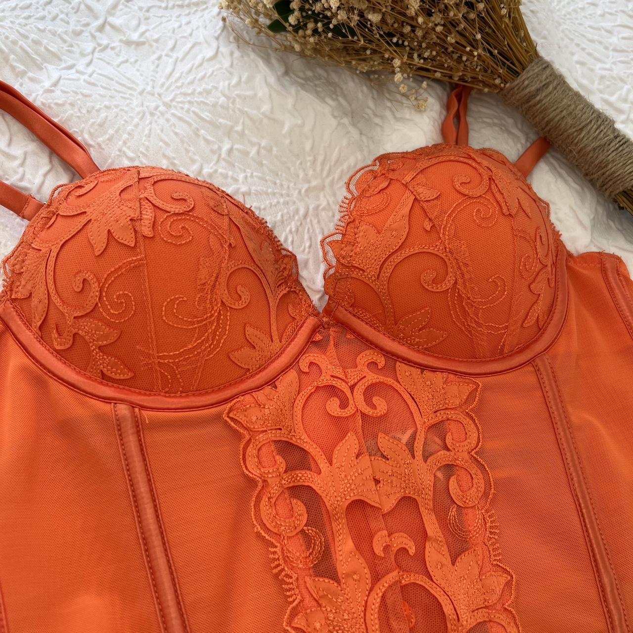 Orange Corset Push Up Bra Top XS 32A Lace Detailing.... - Depop