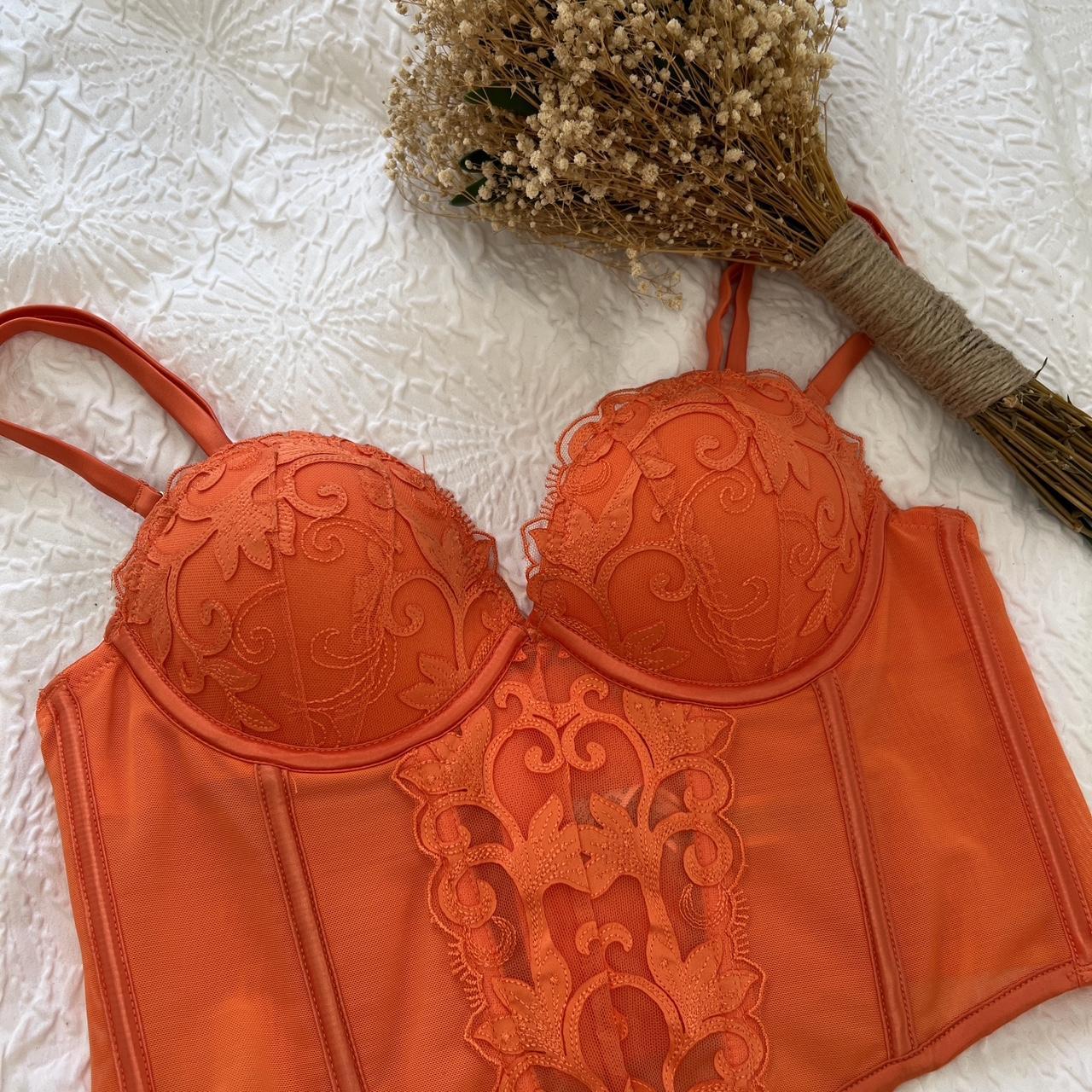 Orange Corset Push Up Bra Top XS 32A Lace Detailing.... - Depop