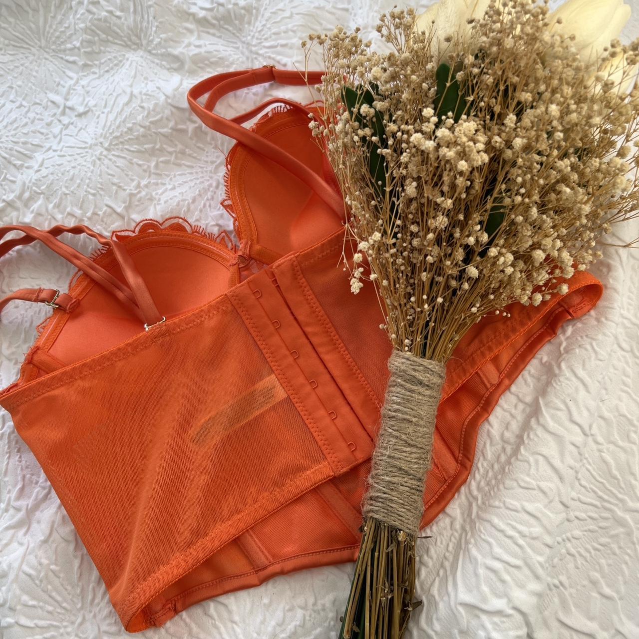 Orange Corset Push Up Bra Top XS 32A Lace Detailing.... - Depop