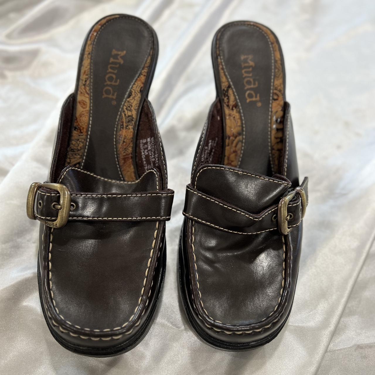 MUDD Brown leather block heel clogs #y2k #indie - Depop
