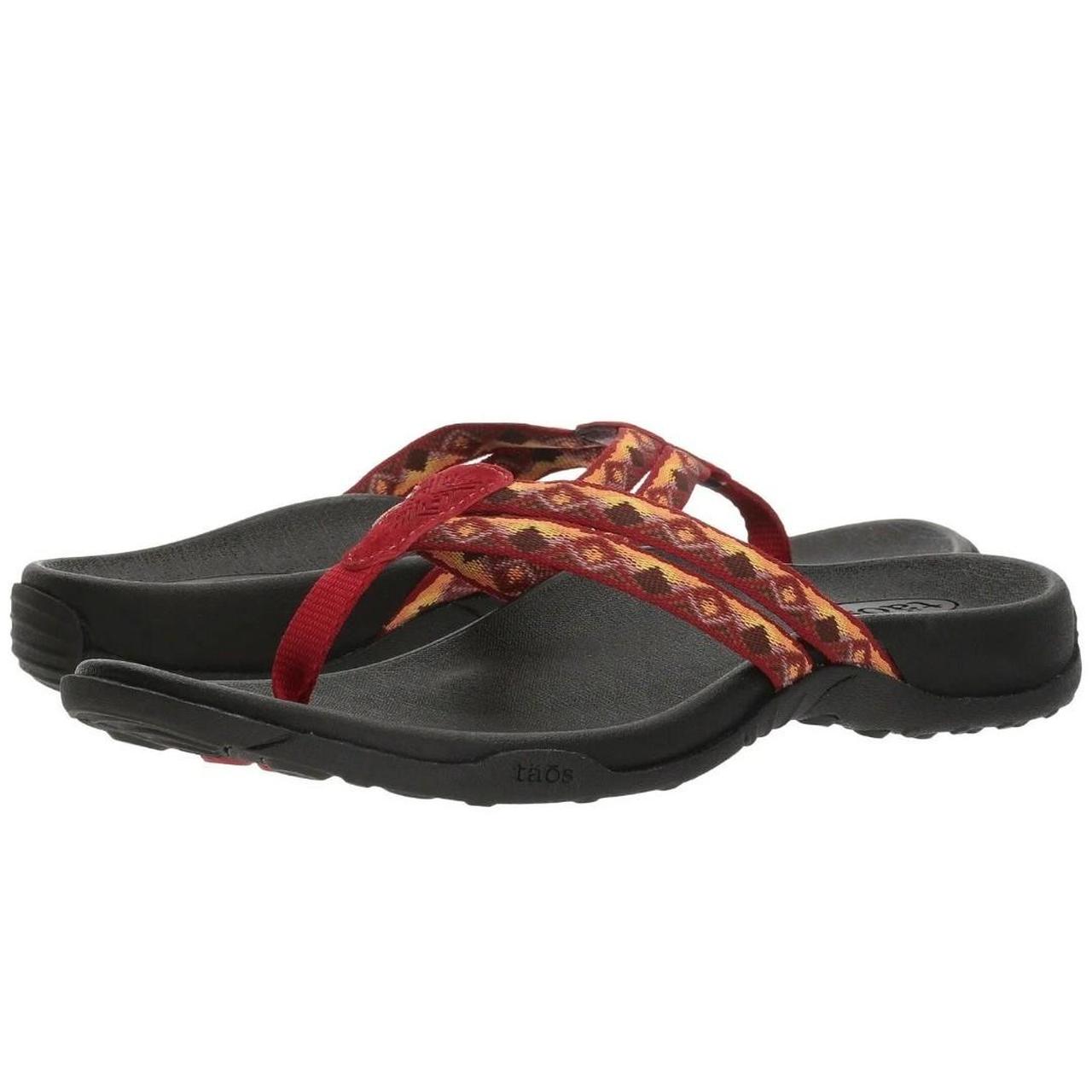 Taos Women's Black and Red Sandals | Depop