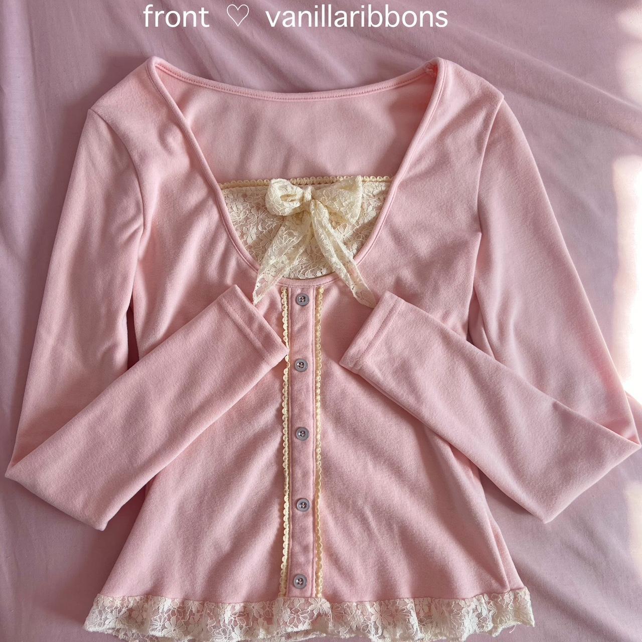 dollette baby pink long sleeve button milkmaid top... - Depop