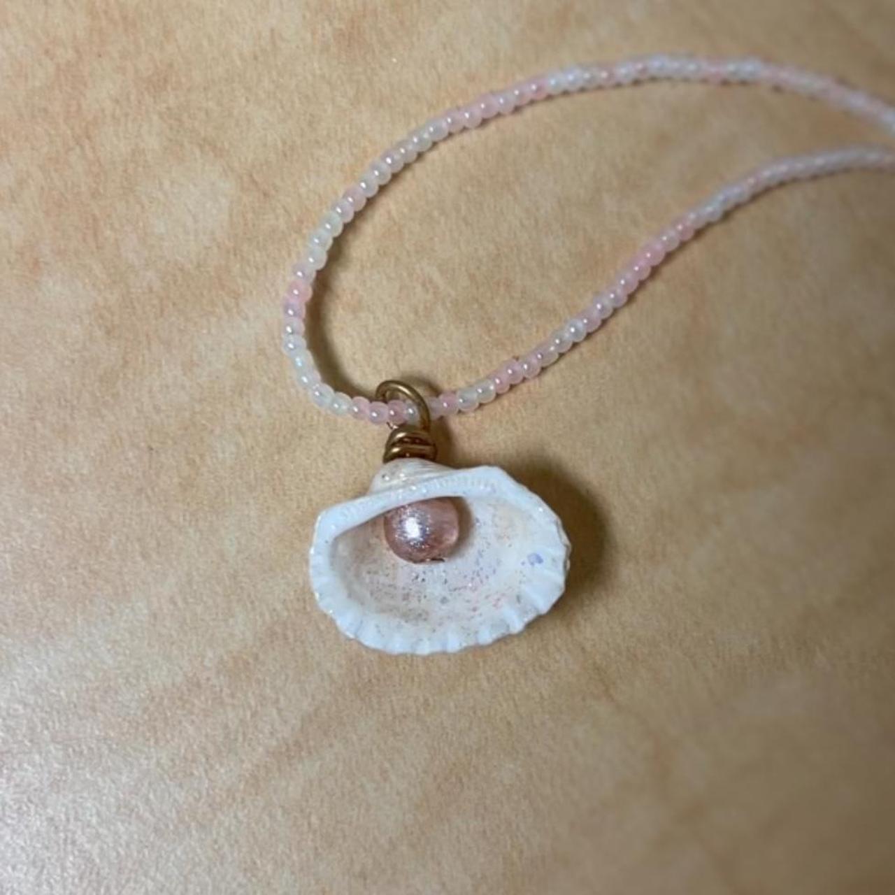 -Handmade pastel beaded shell necklace set,... | Depop