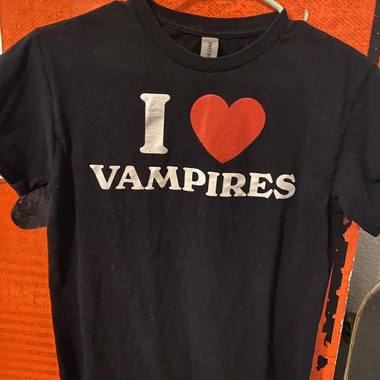 Black and red "I Love Vampires" cotton tee #goth... | Depop