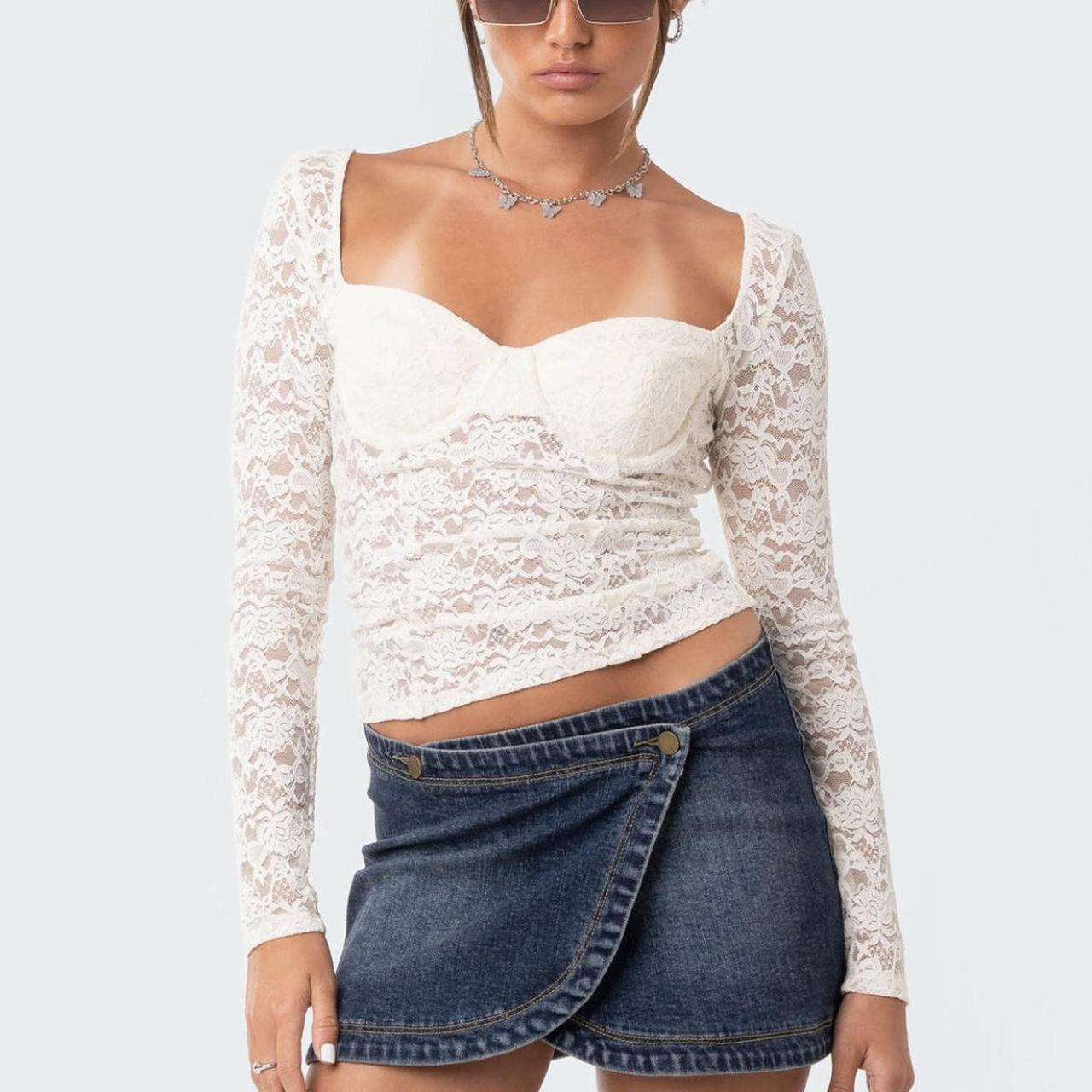 Edikted lace cupped open back top - Depop