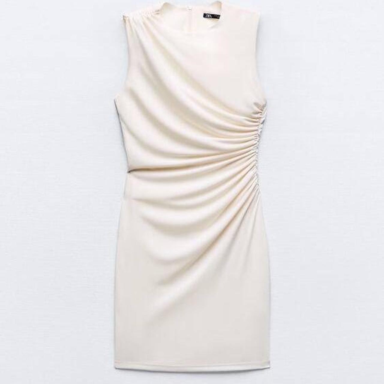 Zara cream ruched dress, worn twice in Paris #zara - Depop