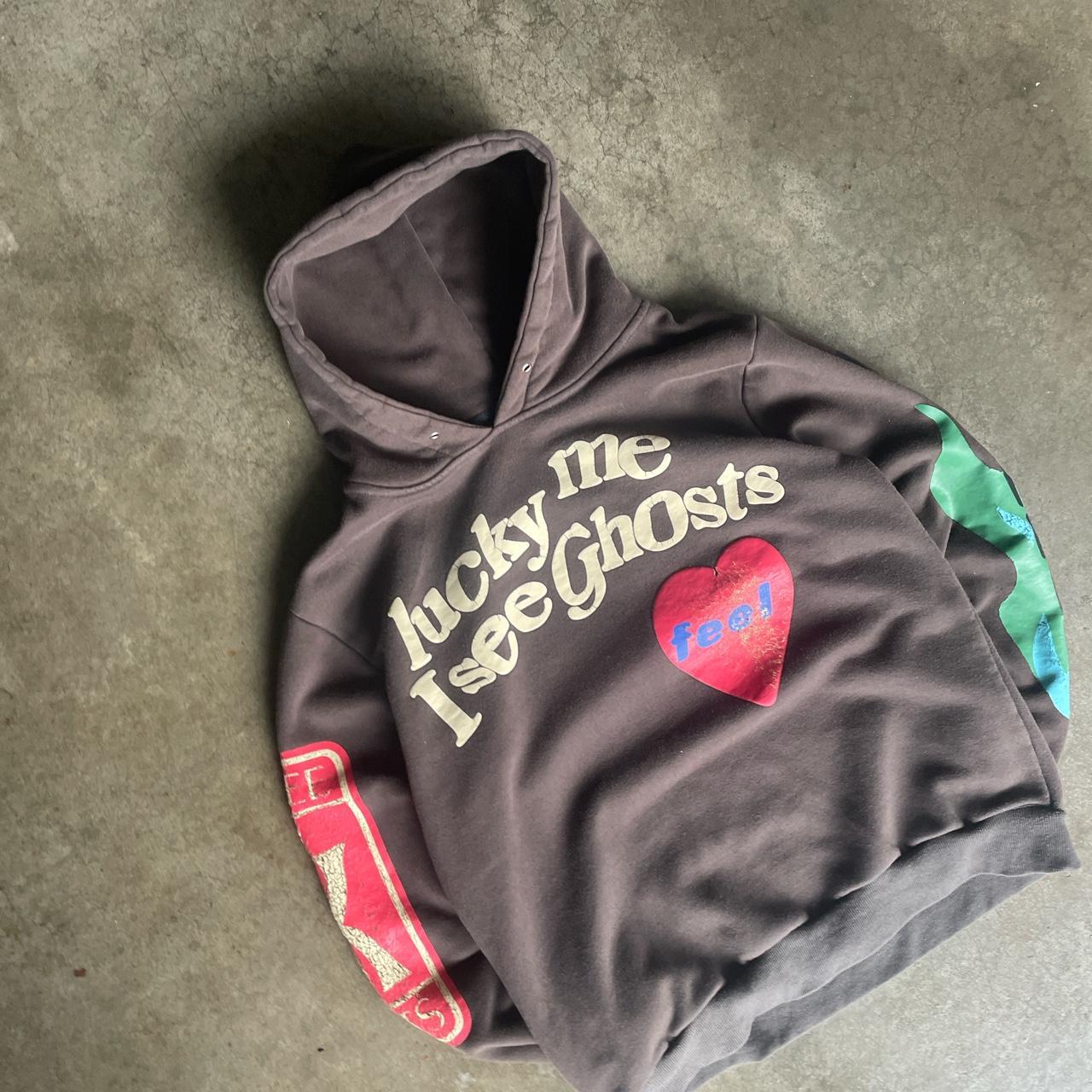 Dope distressed “lucky me I see ghosts” reprint... - Depop