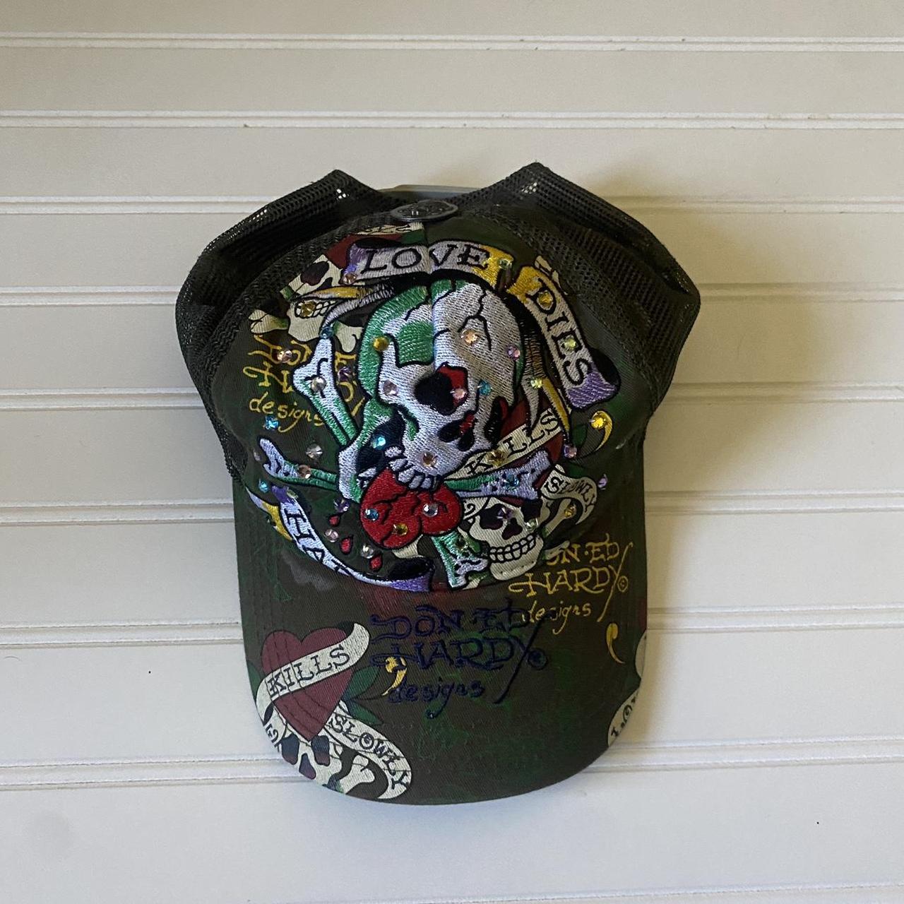 Green “Love Kills Slowly” Ed Hardy Hat - Depop