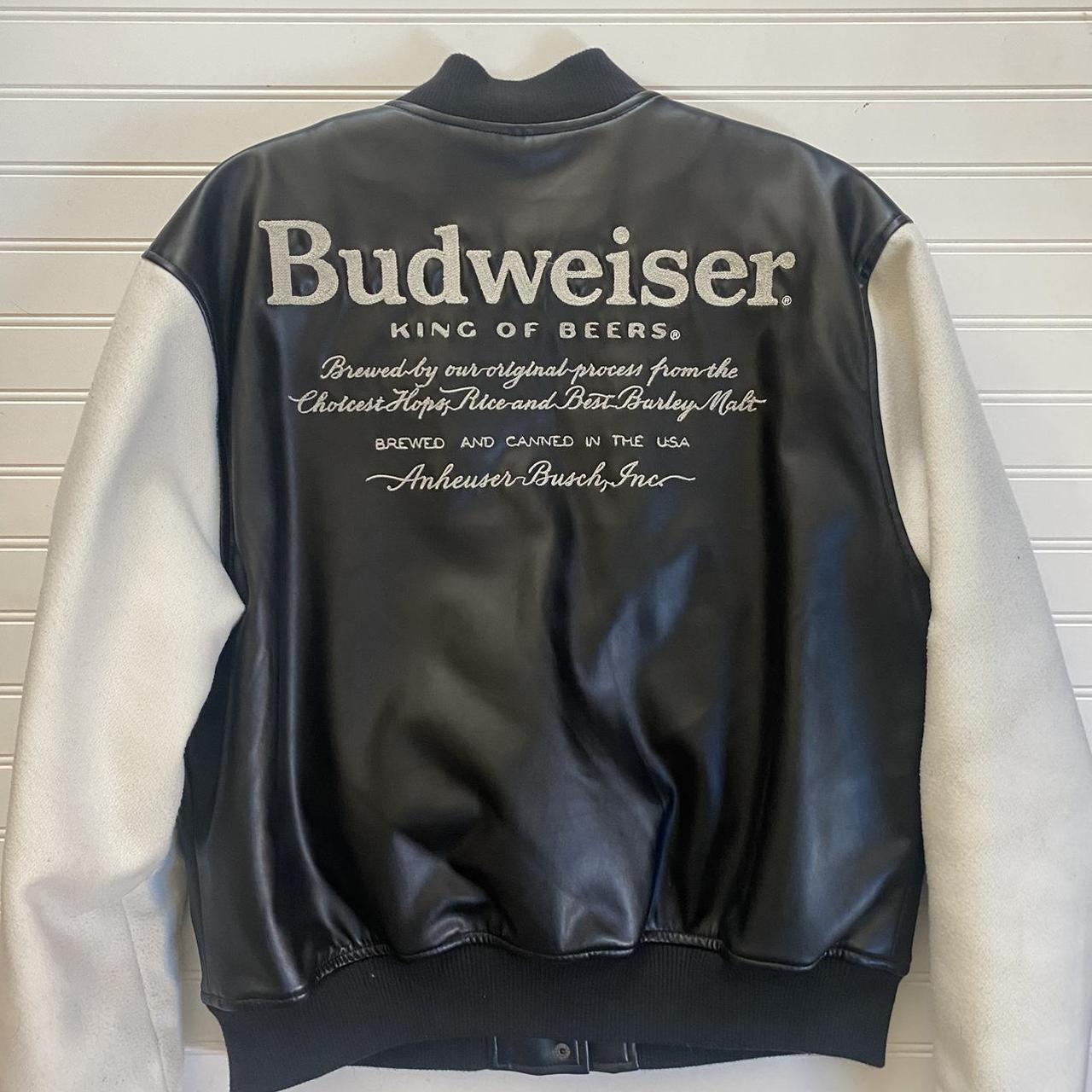 budweiser faux leather varsity jacket - Depop