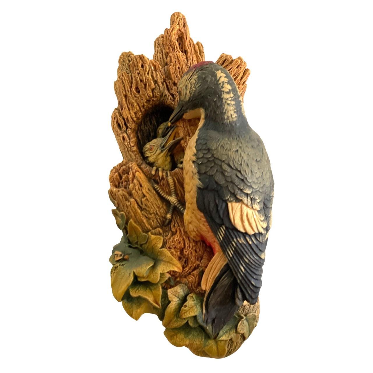 Bossons Chalkware Woodpecker and Chicks Wall Hanging... - Depop