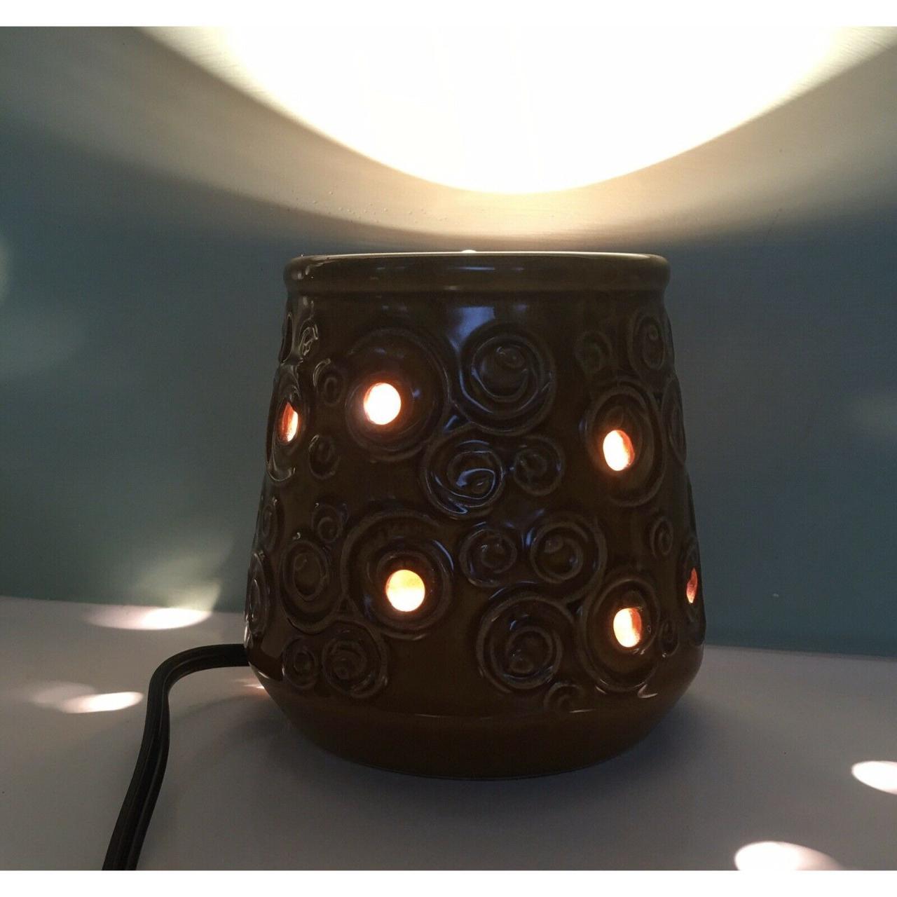 Scentsy Lamp 5" Brown with Swirl Pattern Bulb... - Depop