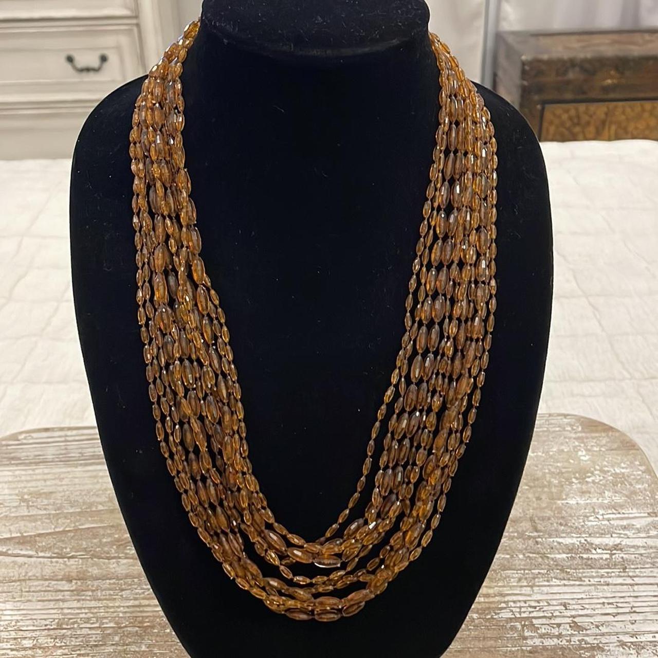 Vintage Gold Tone Amber Colored Multi Layer Strand... - Depop