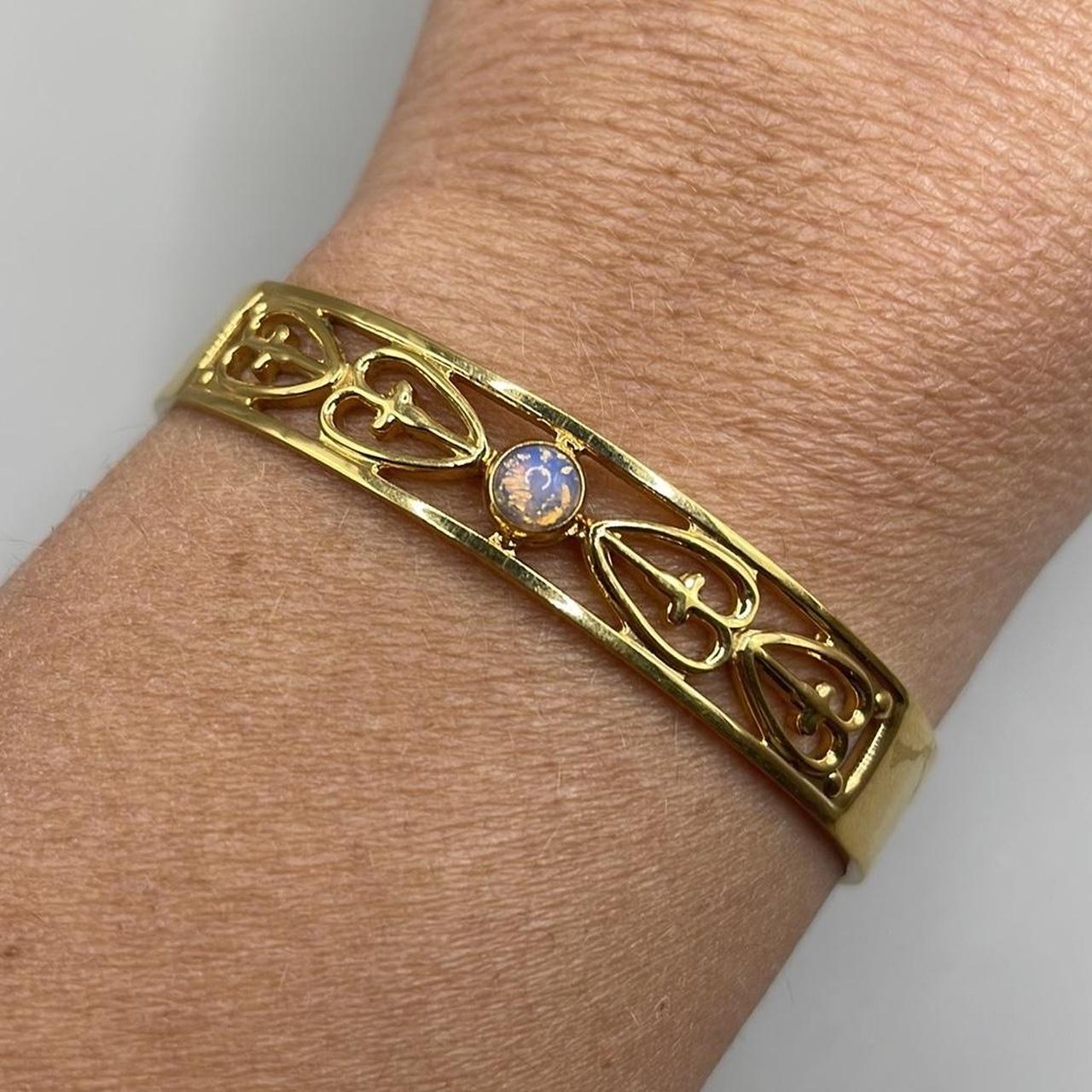 Avon Gold Tone Opal Bangle Cuff Statement Bracelet... - Depop