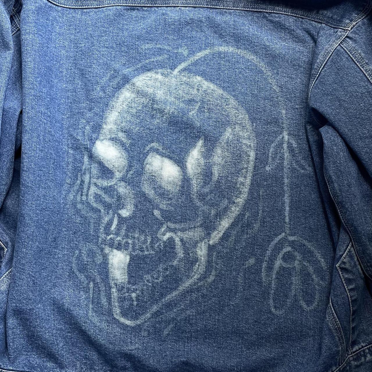 Denim jacket hand bleached skeleton- Old navy Medium - Depop