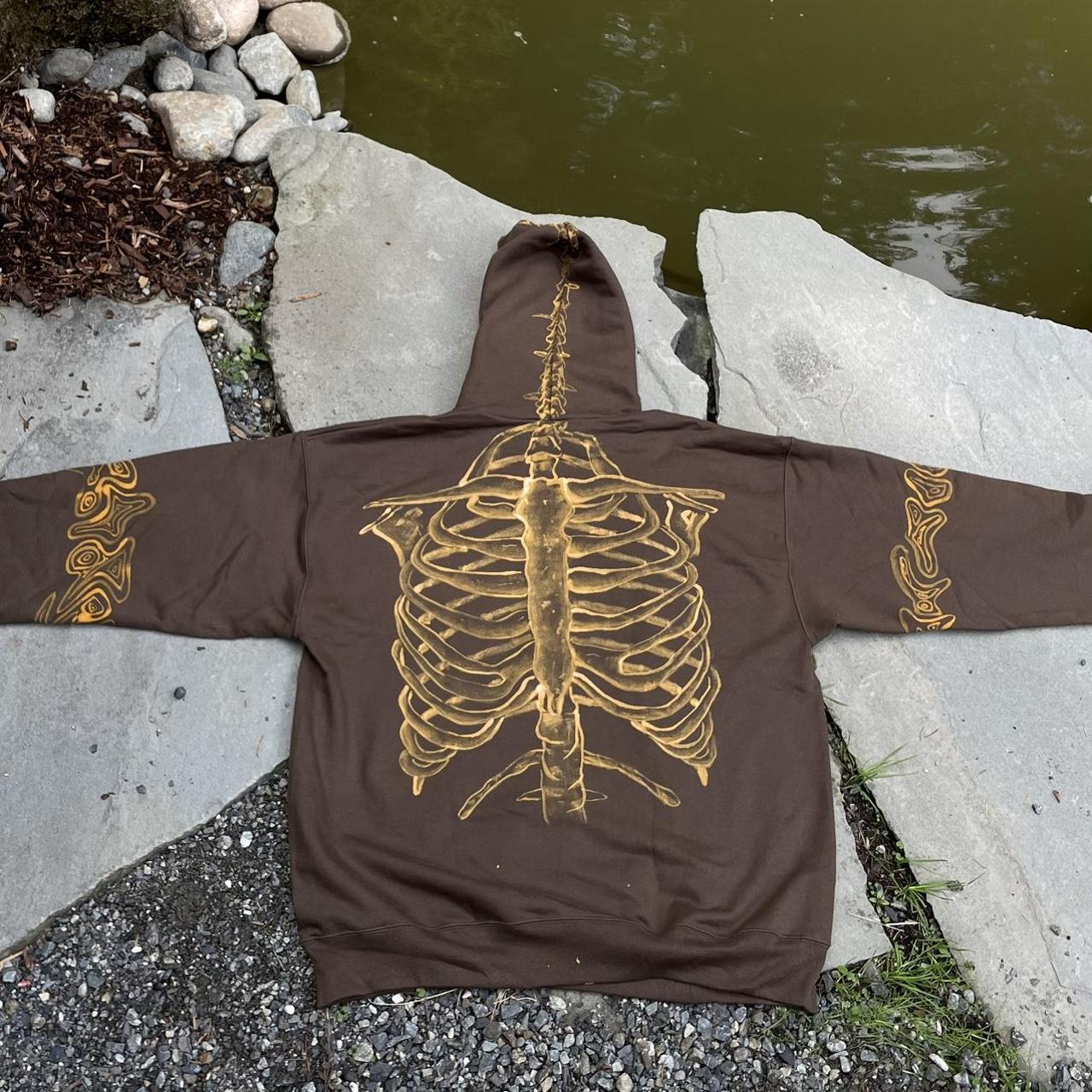 Large brown hand bleached skeleton hoodie- brand... - Depop