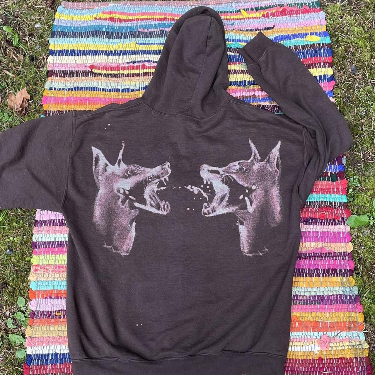 Brown Large hand bleached rabid Doberman zip up... - Depop