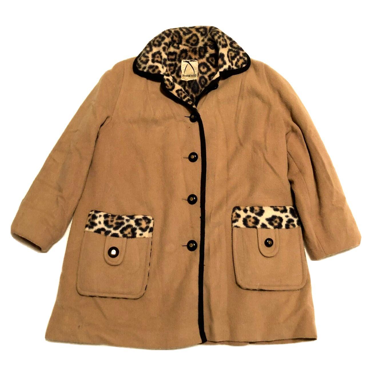 Vintage Penguin Wool Tan Leopard Print Lined Coat... - Depop