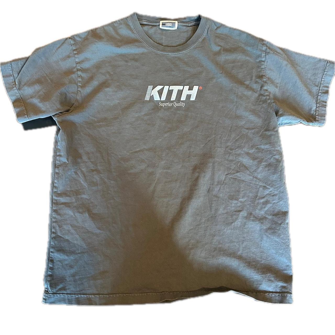 Medium grey Kith T shirt. Kith logo is light blue... - Depop