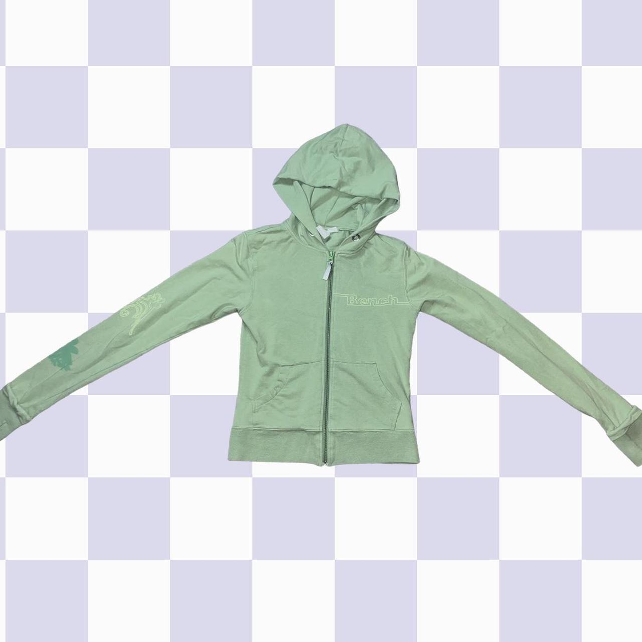 light green bench zip up with cute graphics on... - Depop